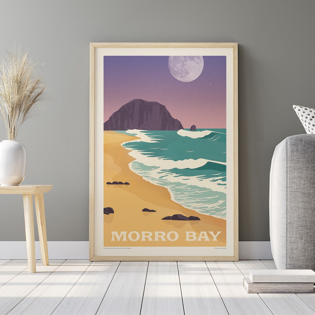 Morro Bay Art Print, Vintage Travel Poster, Minimalist Beach Decor - Etsy