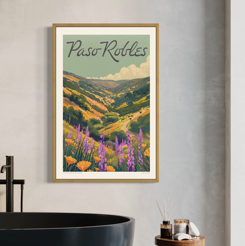 Paso Robles Gift Wall Art Print, Vintage Travel Poster, Central Coast ...