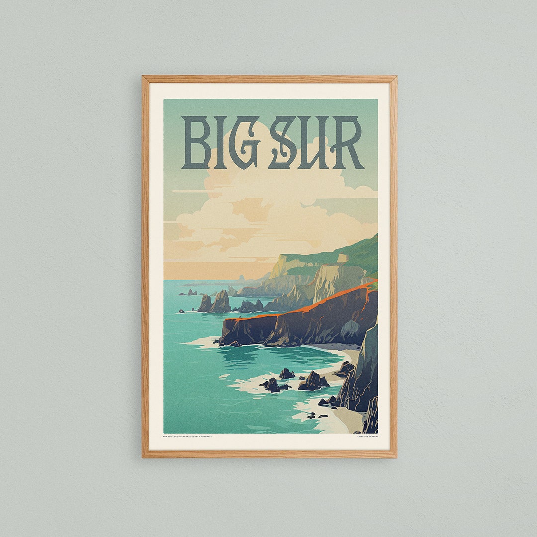 Big Sur Art Print, Colorful Vintage Central Coast California Travel ...