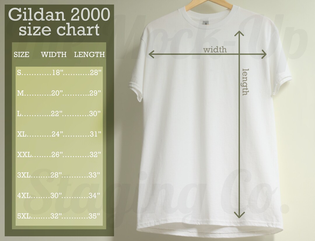 Gildan 2000 Size Chart Gildan G2000 Size Guide White Gildan - Etsy