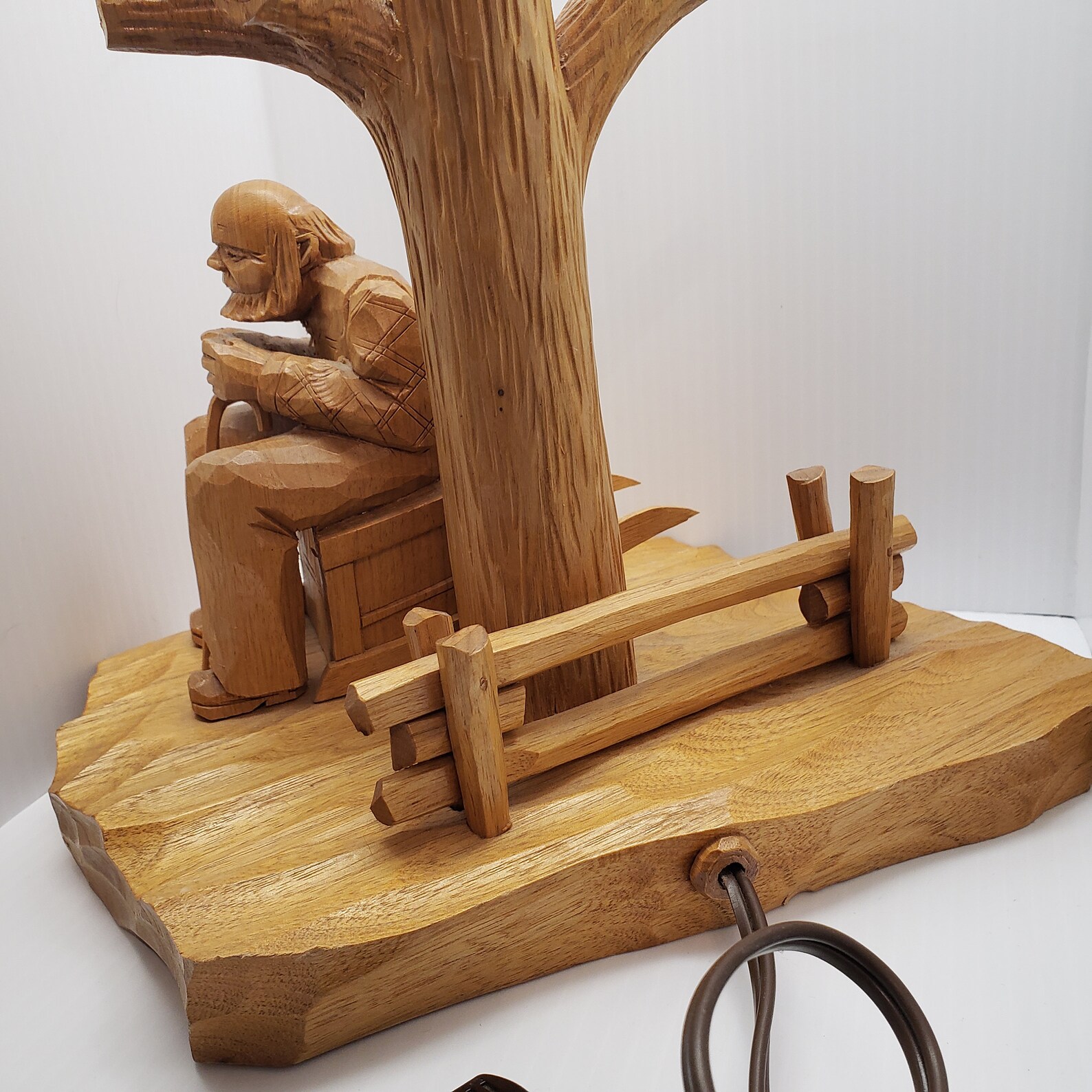 Vintage 1960s Adrien Arpin Handcarved Wood Lamp Canadian Folk Art Man ...