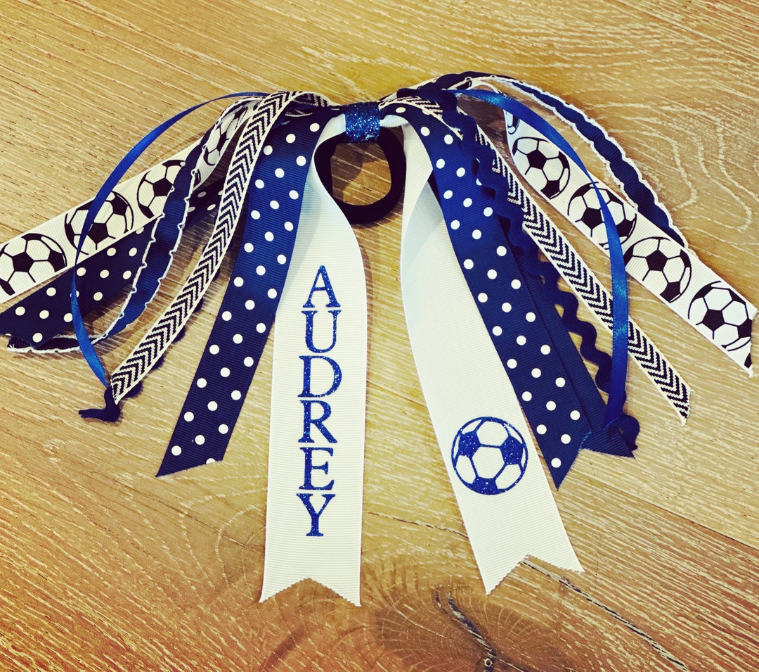 Custom Team Soccer Hair Ribbons With Glitter Name, Number or Sports ...