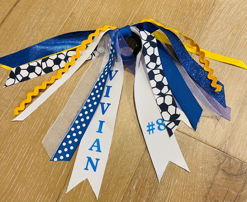 Custom Team Soccer Hair Ribbons With Glitter Name, Number or Sports ...