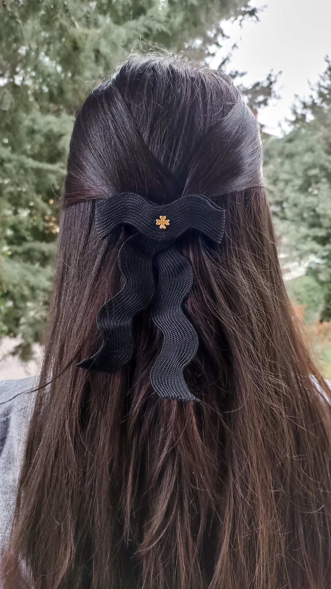 Black Ric-rac Long Bow, Luxury Long Bow, Long Bow, Hair Clip, Luxury ...