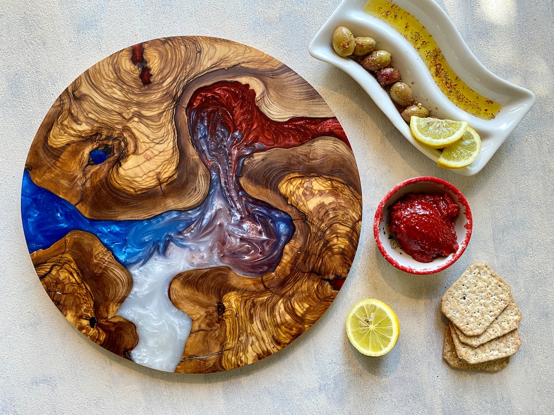 Custom Made Resin Charcuterie Board, Epoxy and Olive Wooden Serving ...