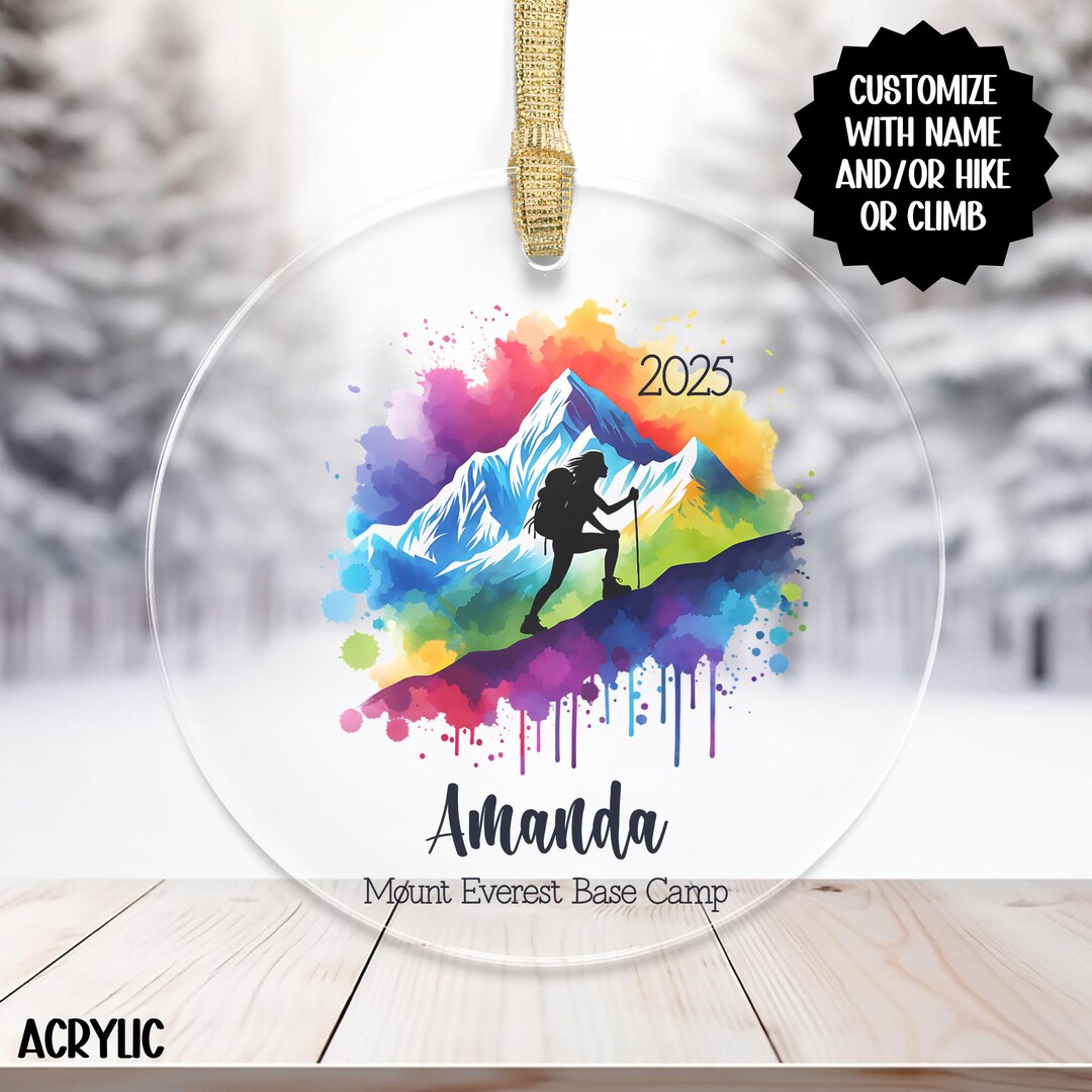 Personalized Female Mountain Climber Ornament, Custom Hiking Ornament ...