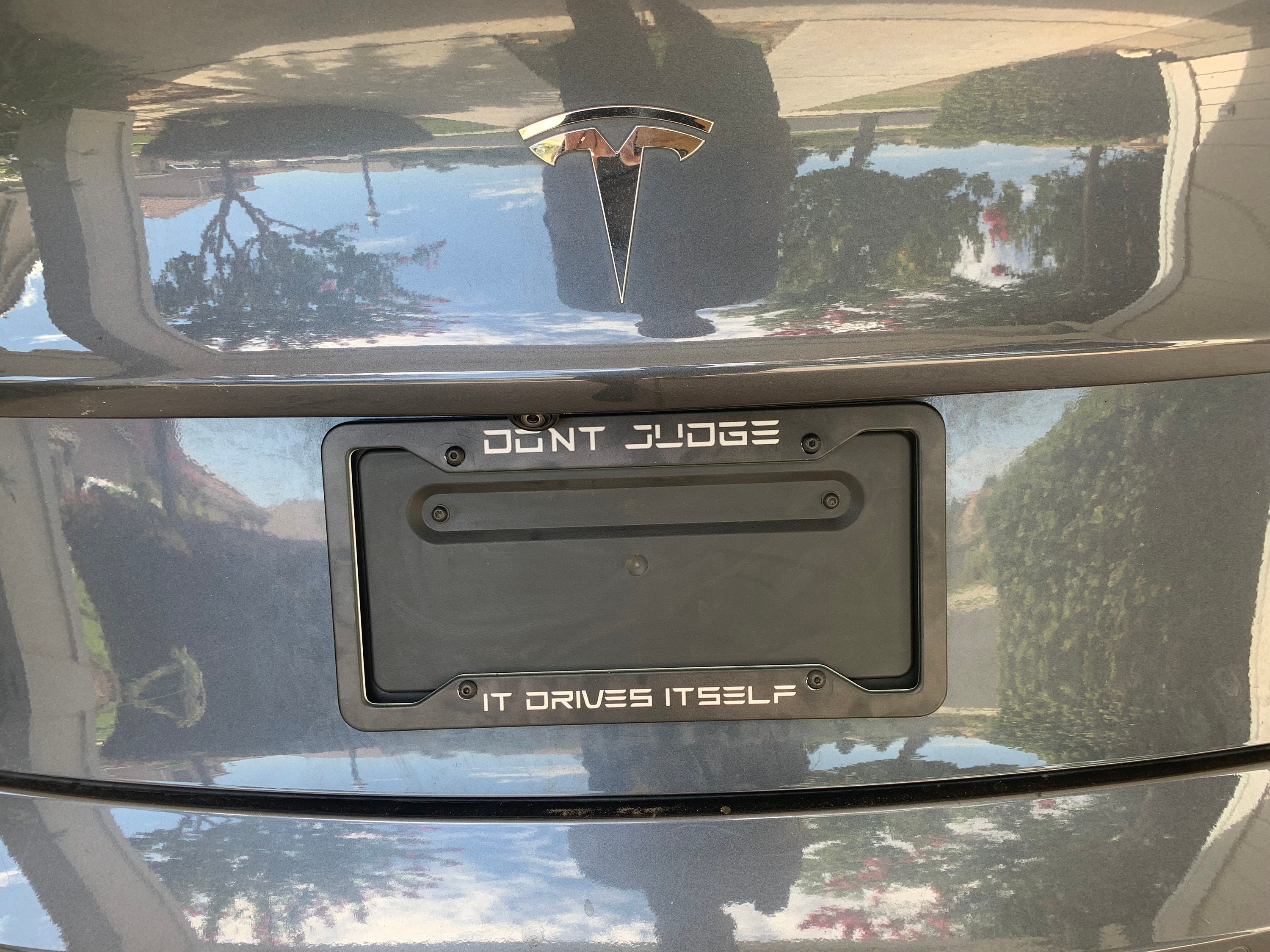 Tesla License Plate Frame, Don't Judge It Drives Itself, License Plate ...