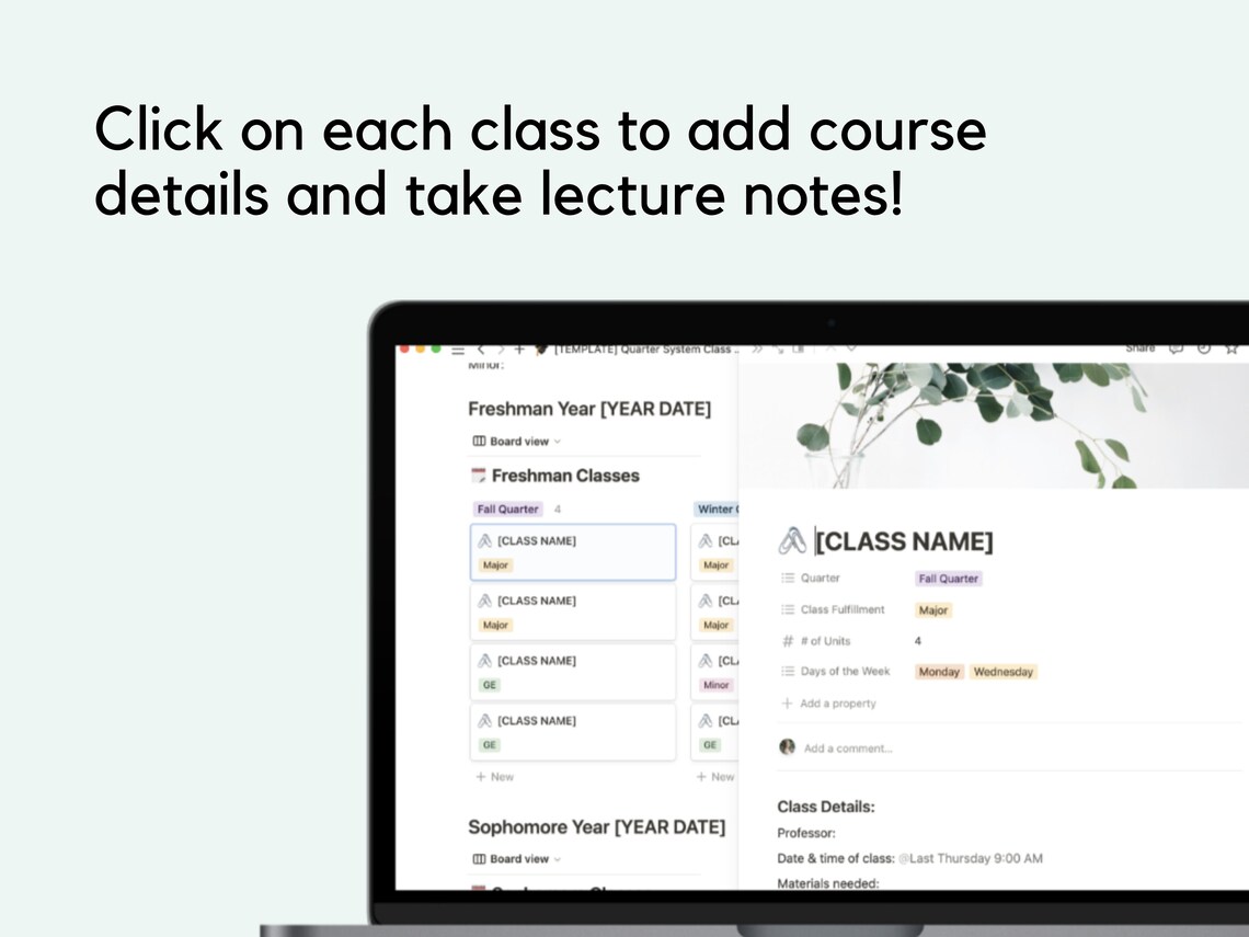 Quarter System Course Schedule Planner Notion Template, Class Planner ...