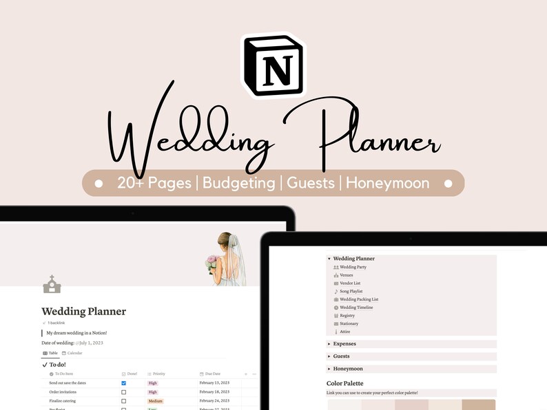 Wedding Planner Notion Template With Budget, Timeline and Wedding ...