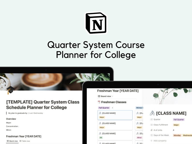 Quarter System Course Schedule Planner Notion Template, Class Planner ...