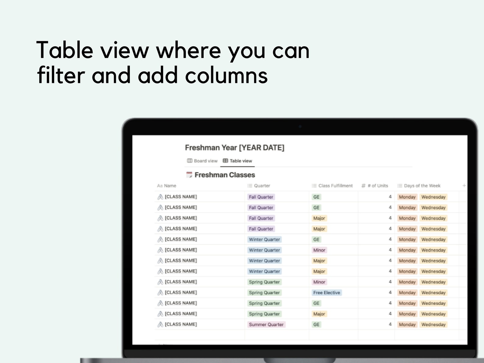 Quarter System Course Schedule Planner Notion Template, Class Planner ...