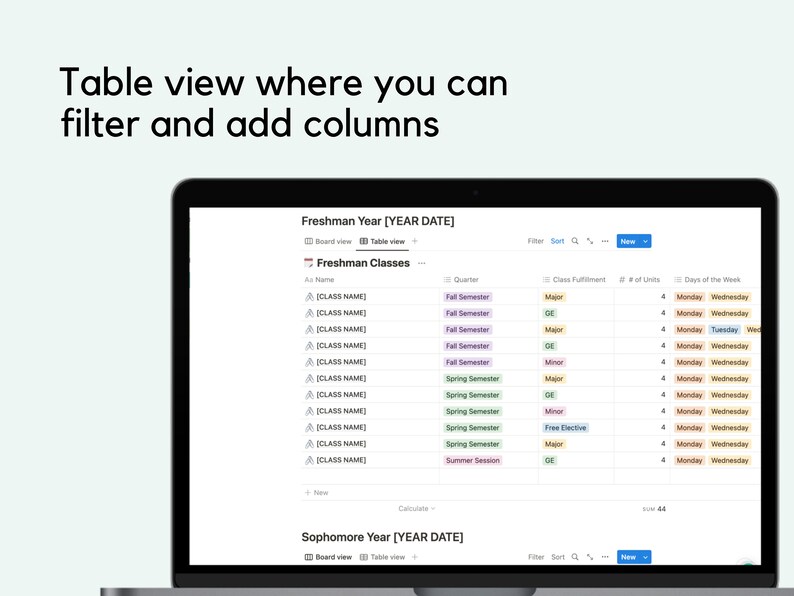 Semester System Course Schedule Planner Notion Template, Class Planner ...