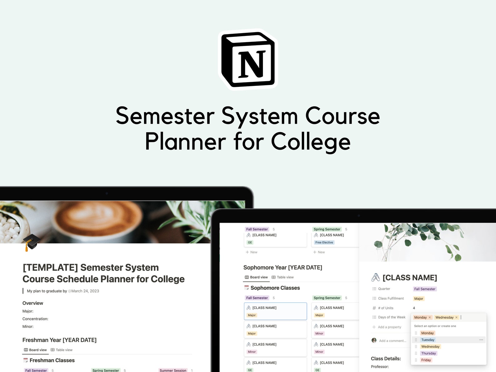 Semester System Course Schedule Planner Notion Template, Class Planner - Etsy