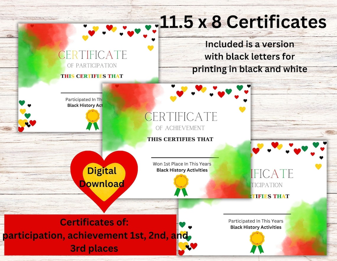 Black History Certificates of Participation/appreciation - Etsy