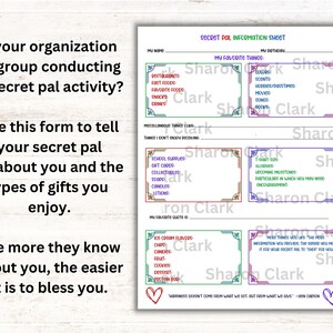 Secret Pal Information Sheet, Secret Pal Information Form, Colorful ...