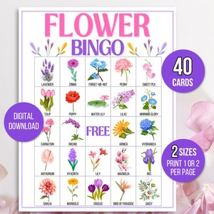 Flower Bingo, Spring Bingo, Garden Bingo, 40 Printable Flower Bingo ...