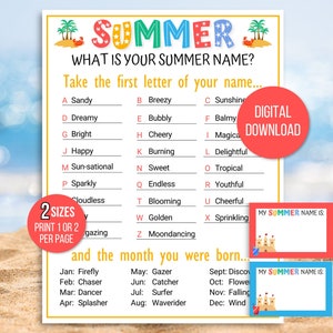 Summer Name Game, Summer Games, Summer Family Game, Summer Printable ...