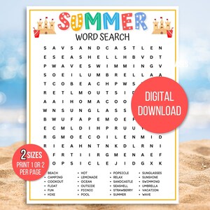 Summer Word Search, Fun Summer Game, Printable Summer Game, Summer ...