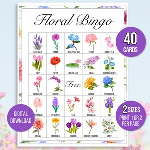 Flower Bingo, Spring Bingo, Garden Bingo, 40 Printable Flower Bingo ...