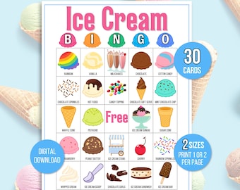 Ice Cream Bingo, Ice Cream Shop Bingo, Printable Bingo Cards, Ice Cream ...