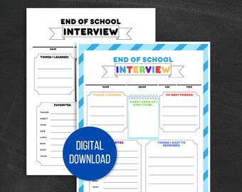 End of Year Kids Interview Printable, End of School Year Questions ...