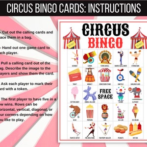 Circus Bingo, 30 Printable Circus Bingo Cards, Circus Party Game ...