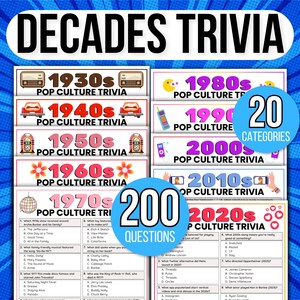 Decades Trivia, Decades Game Bundle, Decade Trivia Night Games, Decades ...