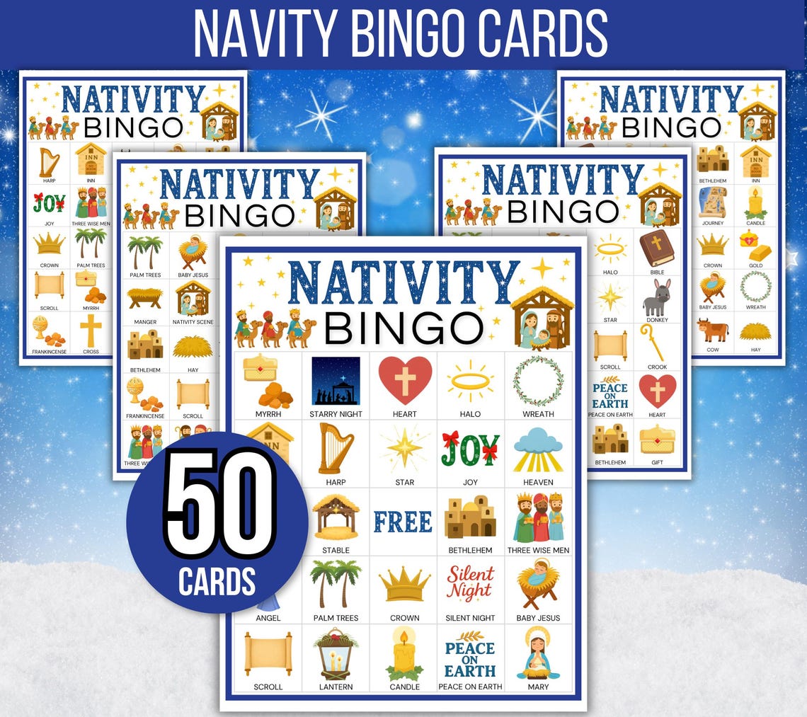 Nativity Bingo, 50 Nativity Bingo Cards, Christmas Bingo, Christmas ...