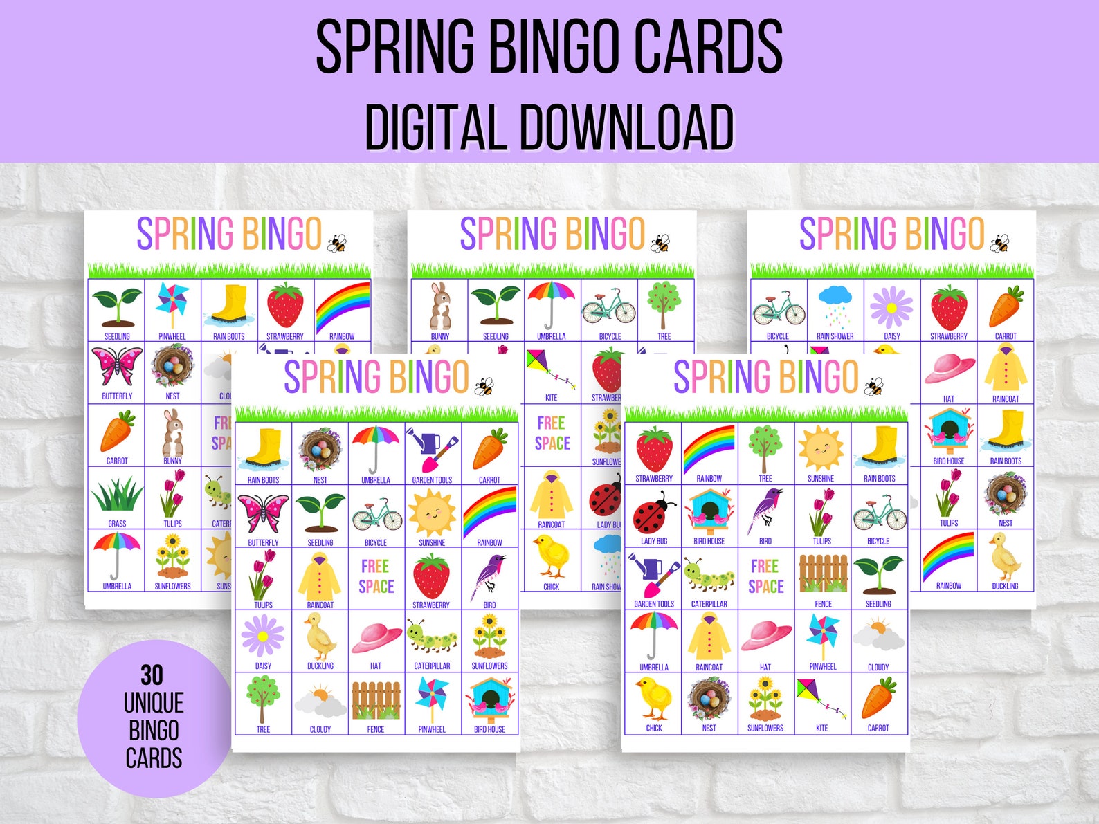 Printable Spring Bingo 30 Spring Bingo Cards Spring Activity - Etsy