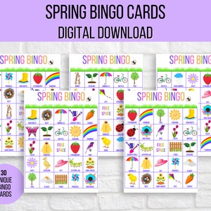 Printable Spring Bingo 30 Spring Bingo Cards Spring Activity - Etsy