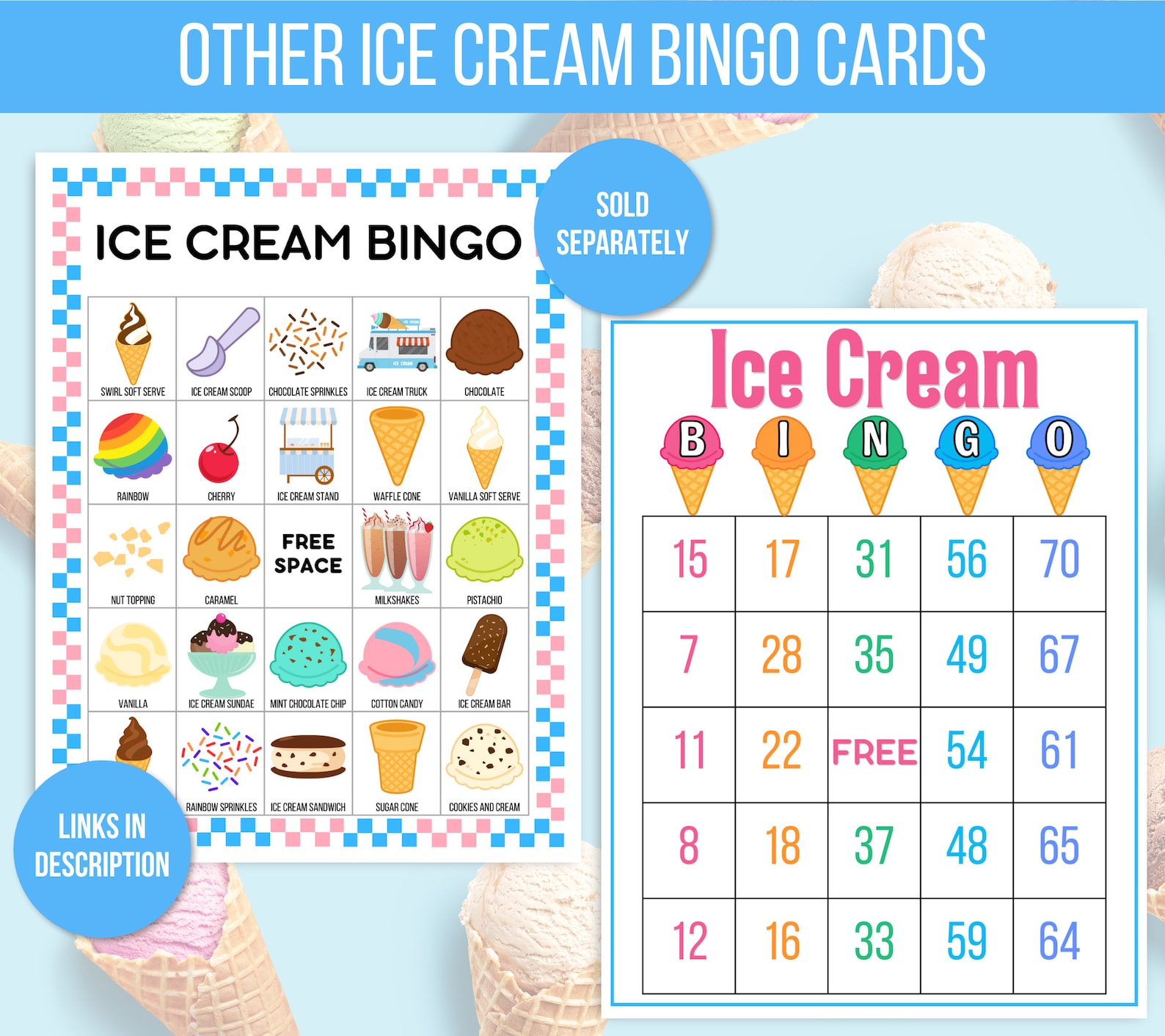 Ice Cream Bingo, 30 Printable Ice Cream Bingo Cards, Ice Cream Birthday ...