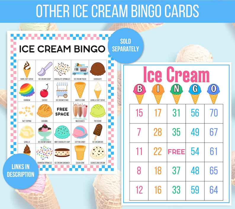 Ice Cream Bingo, 30 Printable Ice Cream Bingo Cards, Ice Cream Birthday ...