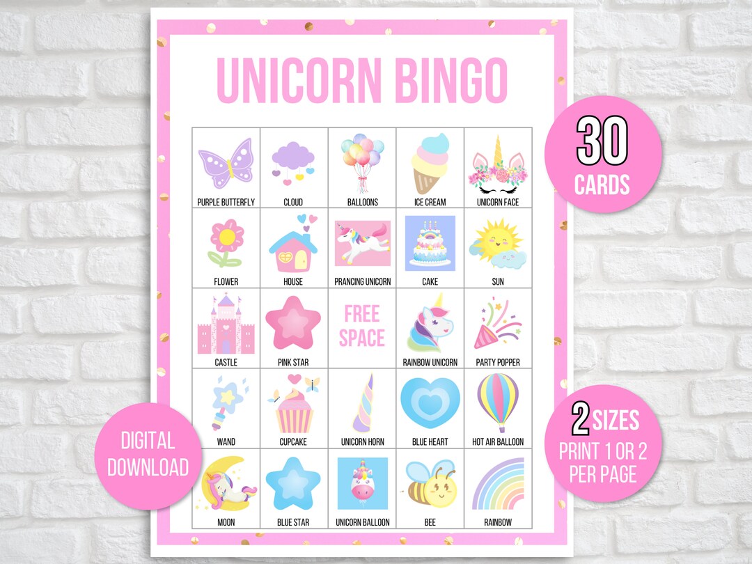 Unicorn Bingo, 30 Printable Unicorn Bingo Cards, Unicorn Birthday ...