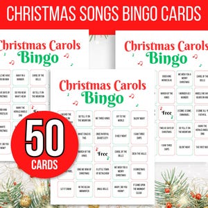 Christmas Carol Bingo, 50 Printable Christmas Carol Bingo Cards ...