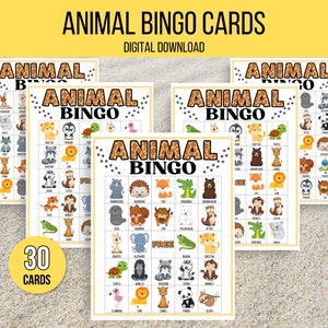 Animal Bingo, 30 Printable Animal Bingo Cards, Animal Party Game ...