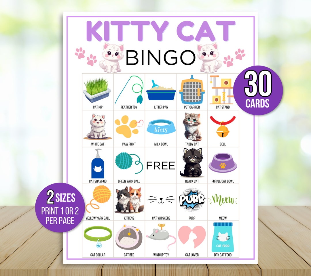 Cat Bingo, 30 Printable Kitty Cat Bingo Cards, Cat Birthday Party Game ...