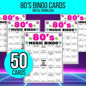 80s Bingo, 80s Song Bingo, 80s Music Bingo, 80s Retro Bingo, 50 ...