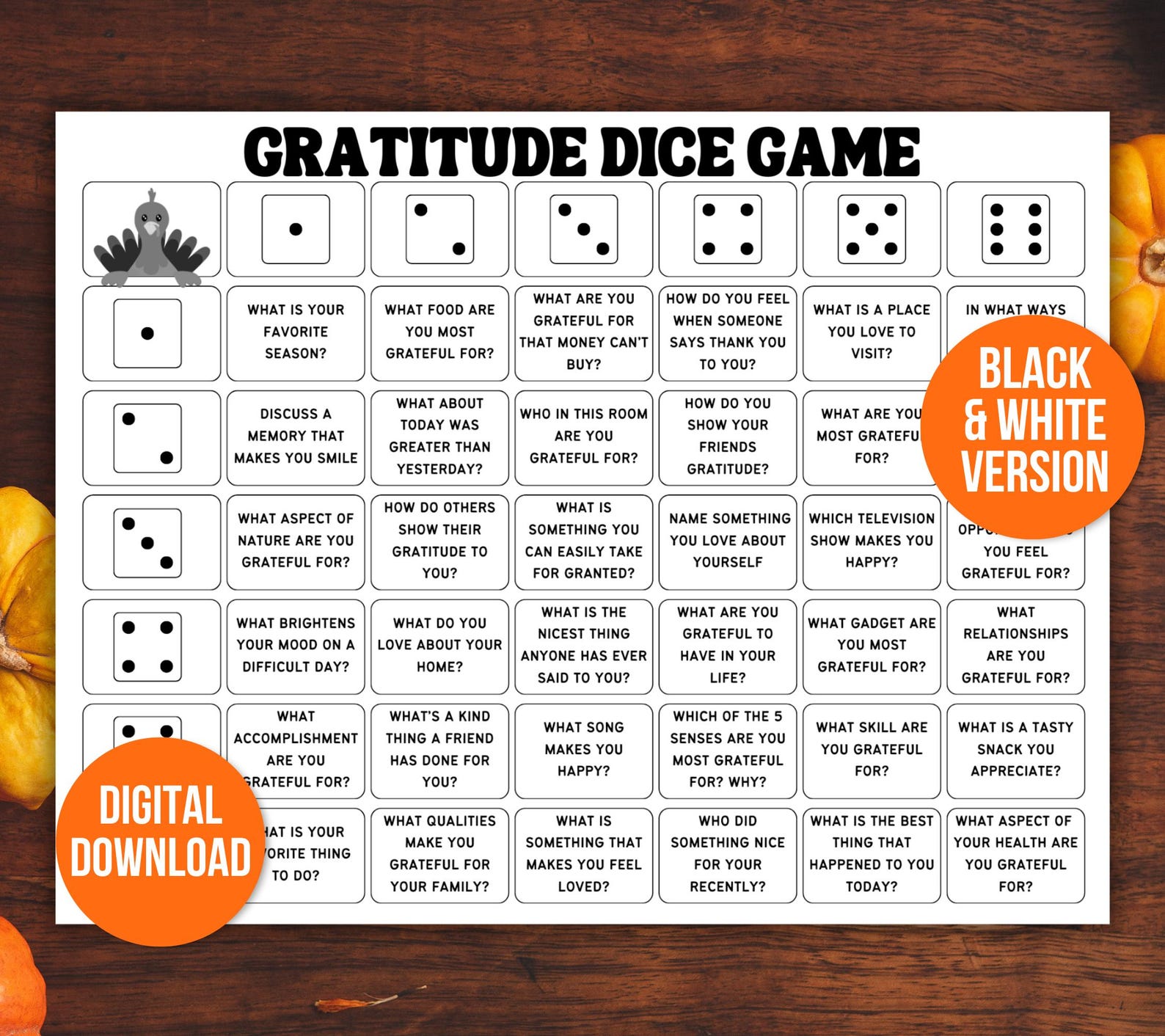 Thanksgiving Gratitude Dice Game, Gratitude Dice Game, Thanksgiving ...