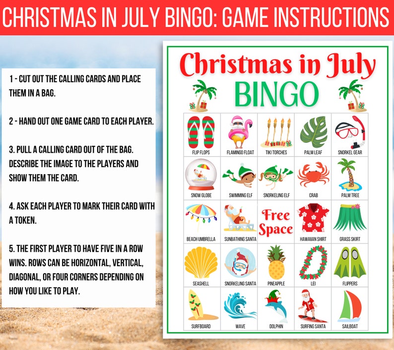 Christmas in July Bingo, 30 Christmas in July Bingo Cards, Christmas ...