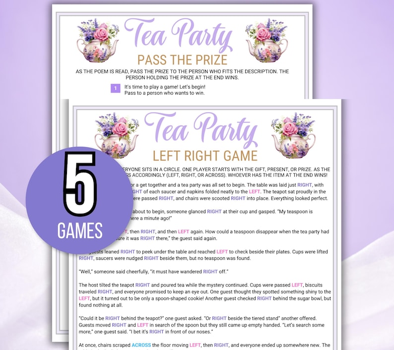 Tea Party Left Right Game, Tea Party Pass the Prize Games, Tea Party ...