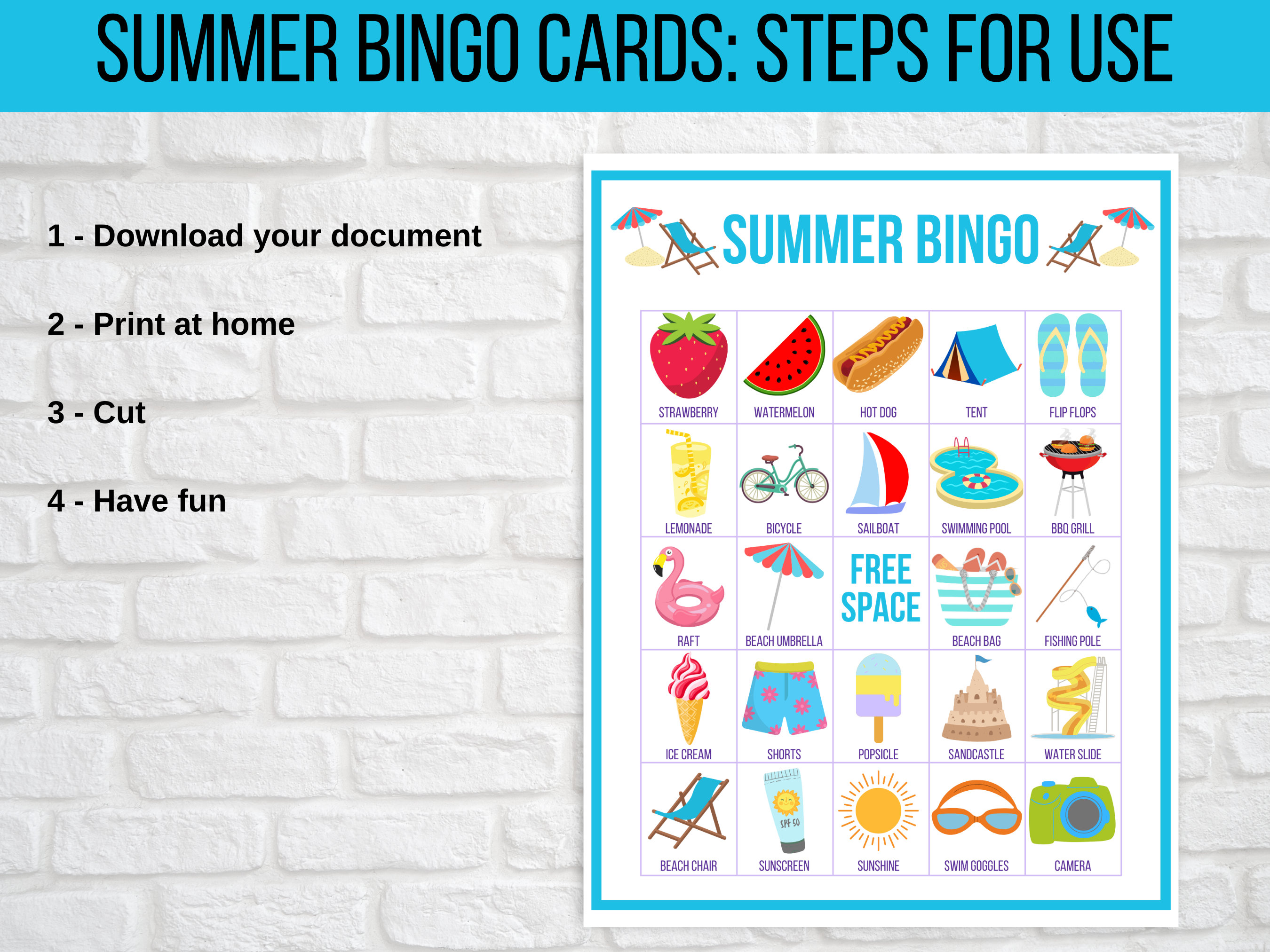 Summer Bingo 30 Unique Printable Summer Bingo Cards Summer - Etsy