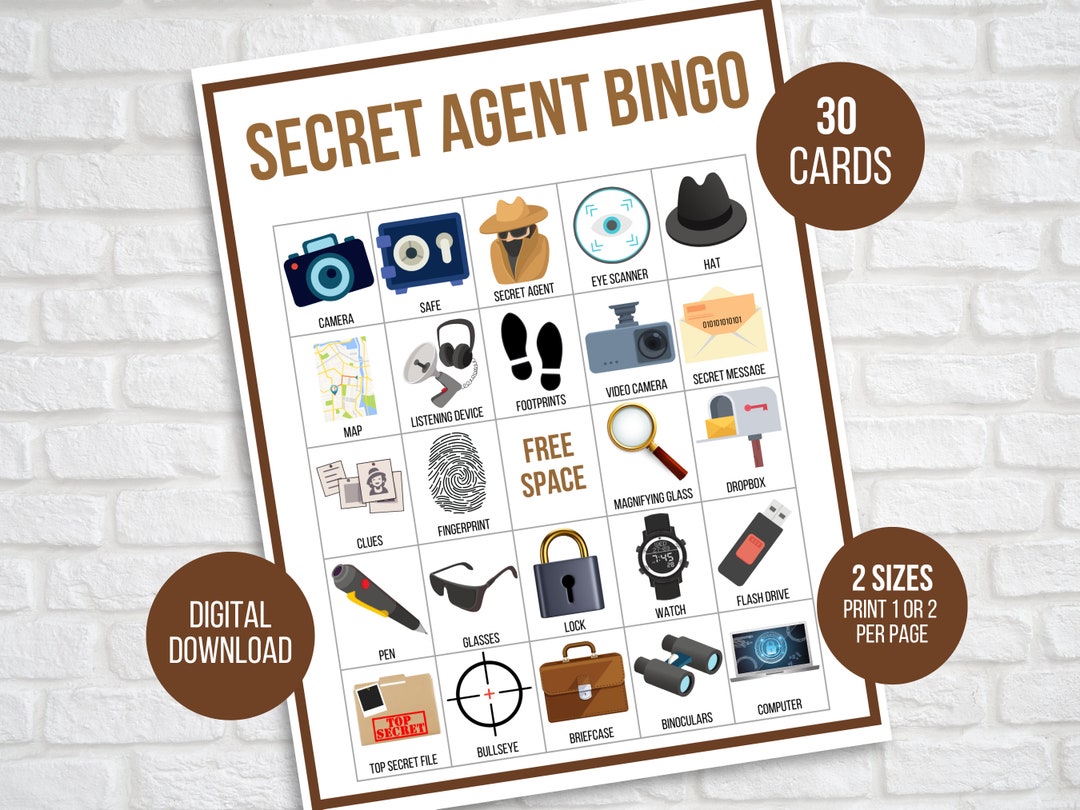 Secret Agent Bingo 30 Printable Secret Agent Bingo Cards - Etsy