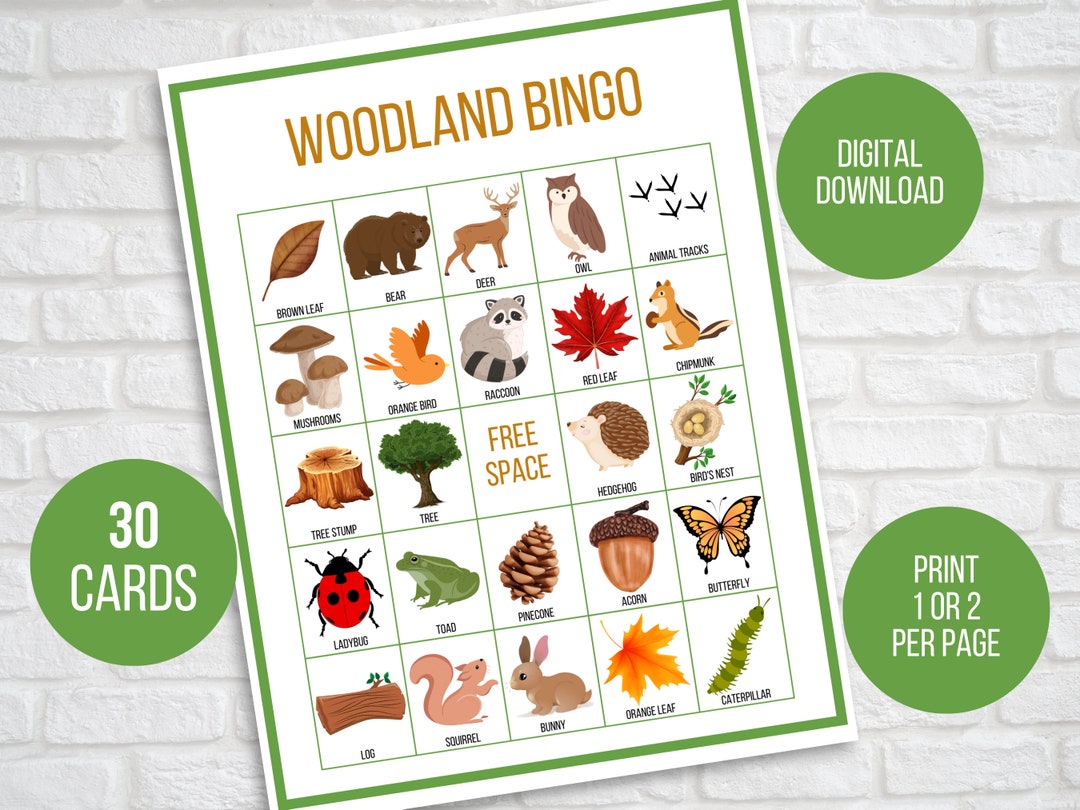 Woodland Bingo 30 Printable Woodland Bingo Cards Woodland - Etsy