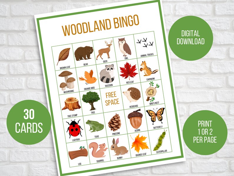 Woodland Bingo 30 Printable Woodland Bingo Cards Woodland - Etsy UK