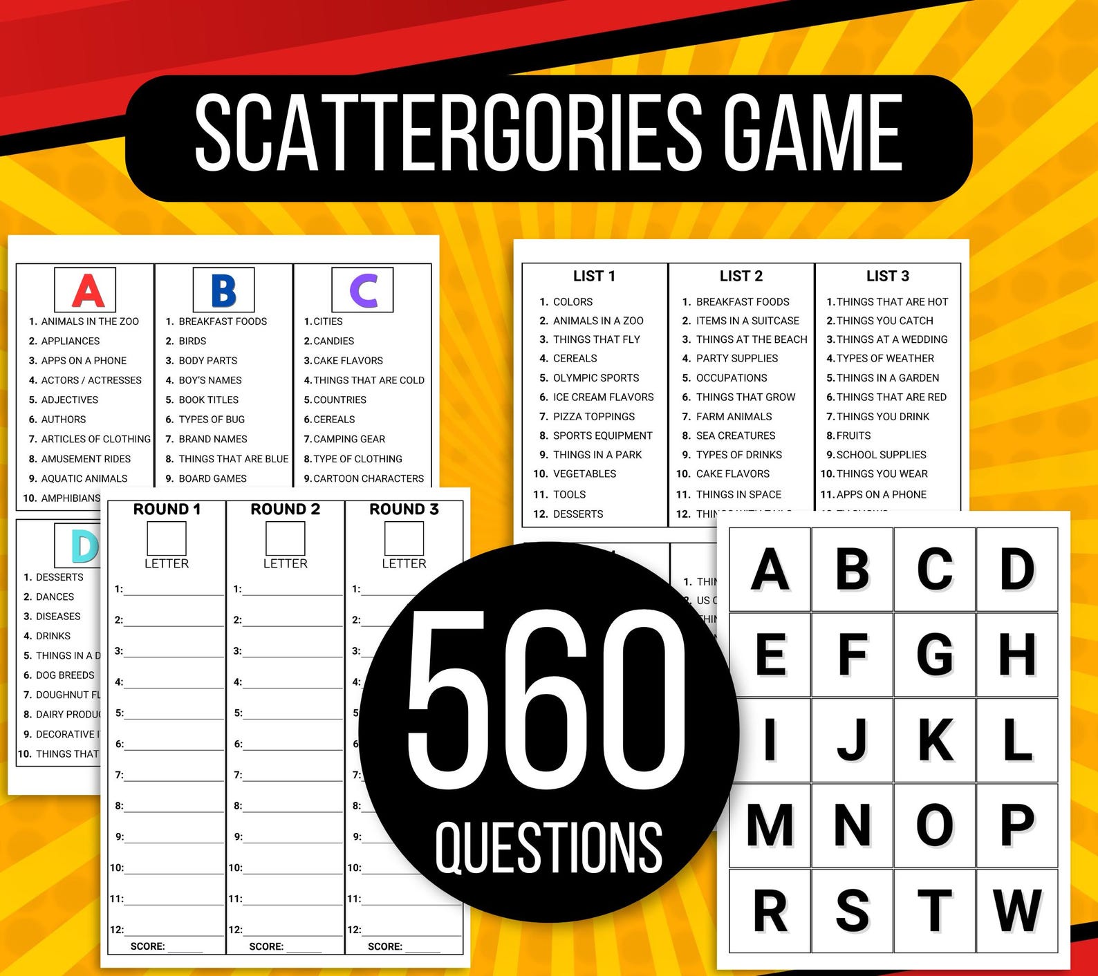 Scattergories Game, Family Scattergories Game, Scattergories Score ...
