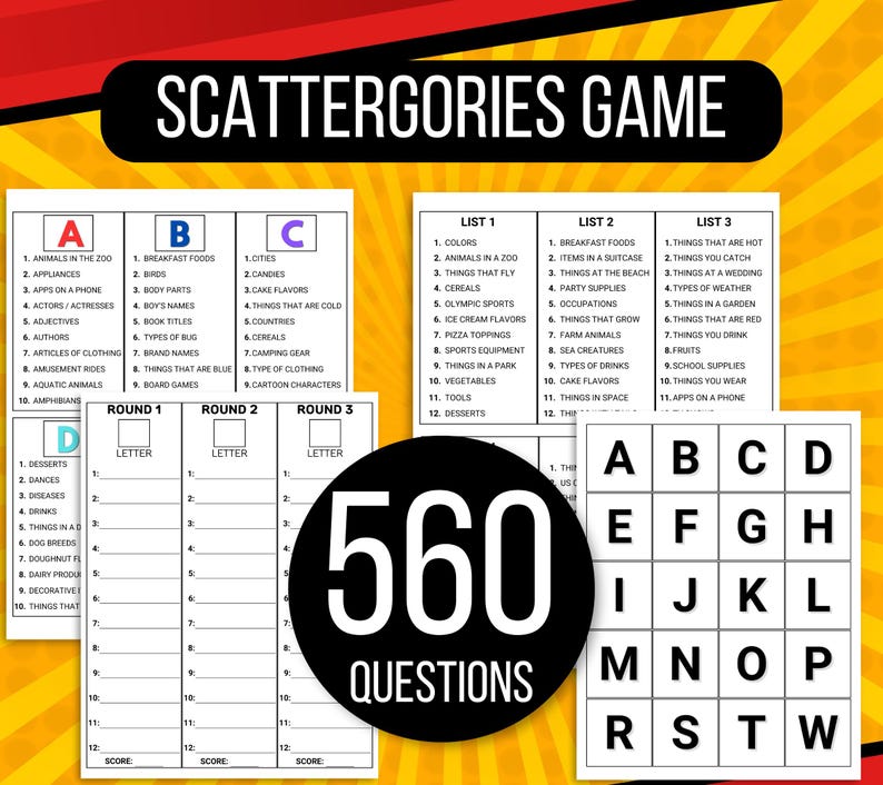 Scattergories Game, Family Scattergories Game, Scattergories Score ...