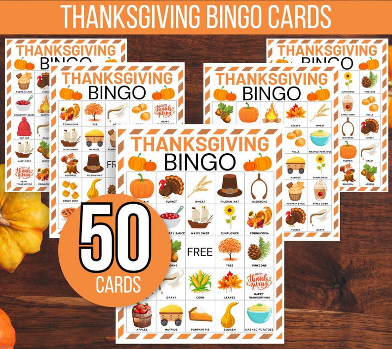 Thanksgiving Bingo, 50 Thanksgiving Bingo Cards, Thanksgiving Activity ...