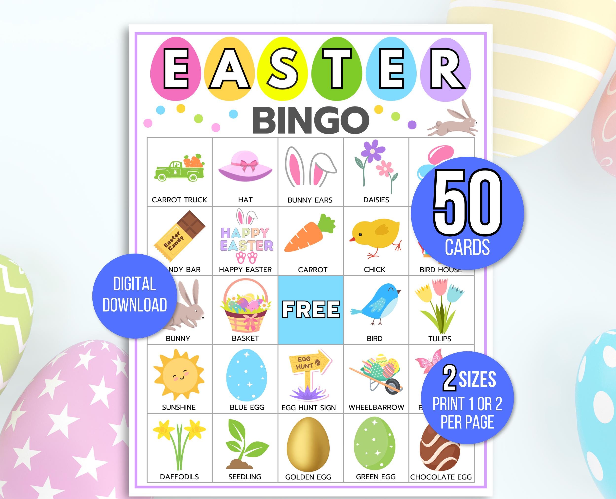 Easter Bingo, 50 Printable Easter Bingo Cards, Easter Activity for Kids ...