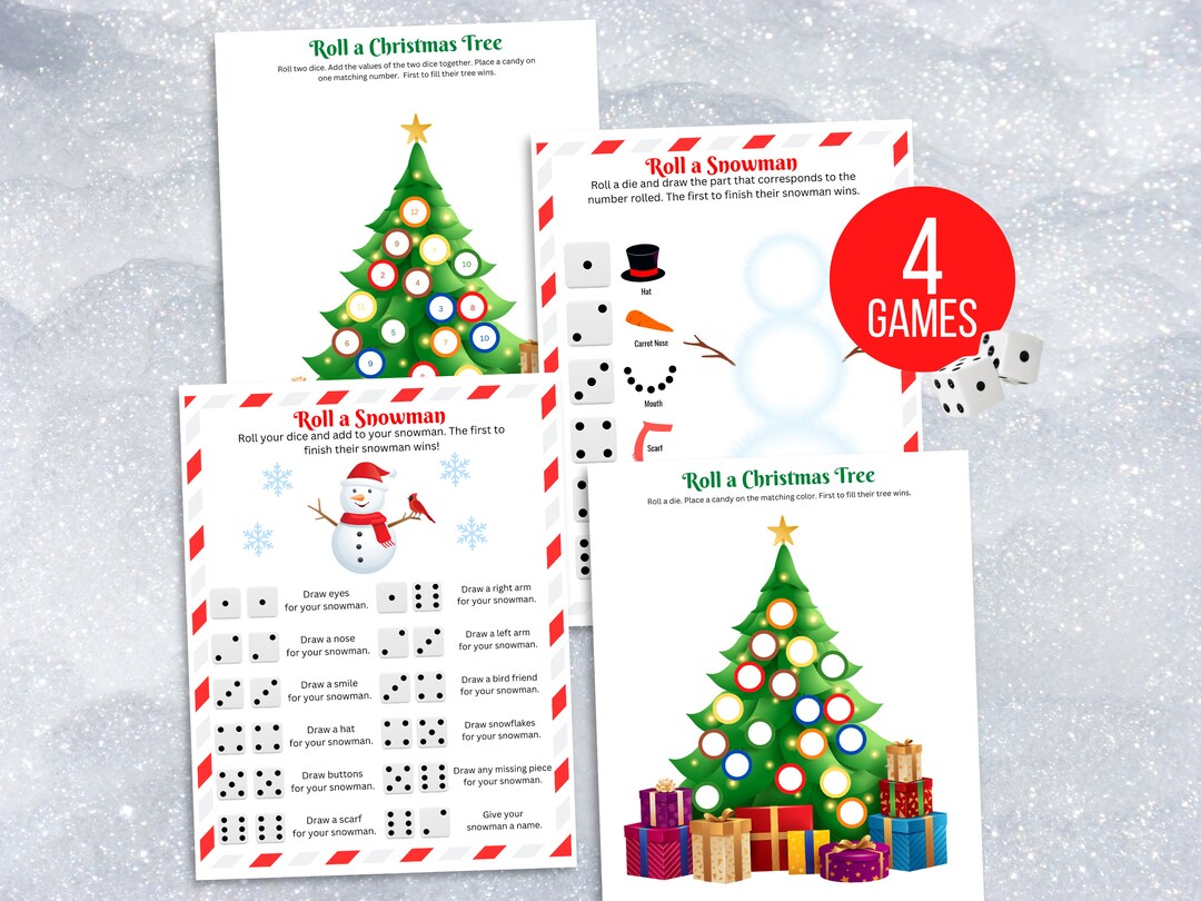 Roll a Christmas Tree Game Printable, Roll a Snowman, Roll a Dice ...