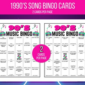 90s Bingo, 90s Song Bingo, 90s Songs Music Bingo, 90s Retro Bingo, 50 ...